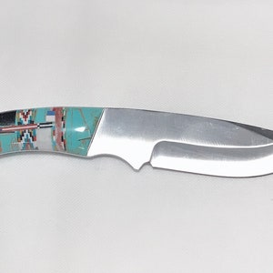 Inlay Turquoise Pocket Knife With Black Sheath - Multicolor Inlay Stone ...