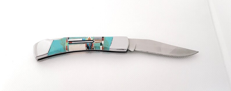 Southwestern Inlay Knife Turquoise Inlay with Multi Stones | Etsy
