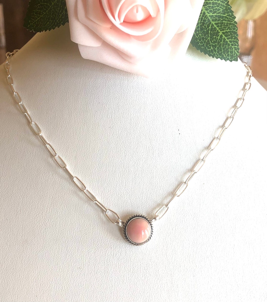 Pink Conch Shell Pendant Necklace - Sterling Silver Pink Stones ...