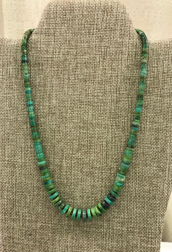 Nevada Green Turquoise and Pin Shell Necklace Sterling | Etsy