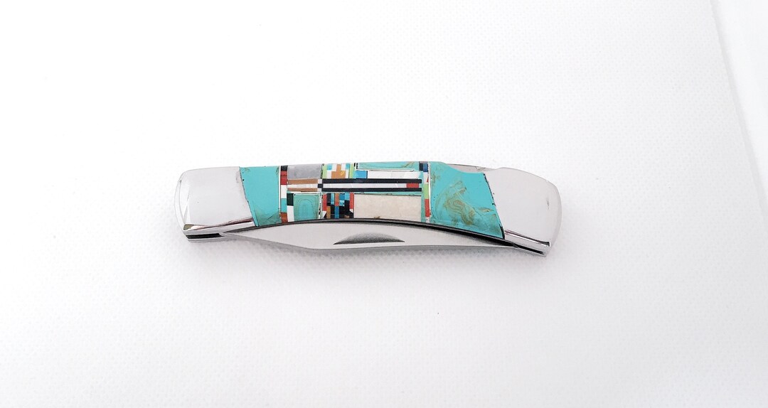 Southwestern Inlay Knife - Turquoise Inlay With Multi Stones Knife ...