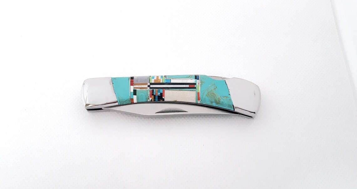 Southwestern Inlay Knife Turquoise Inlay with Multi Stones | Etsy