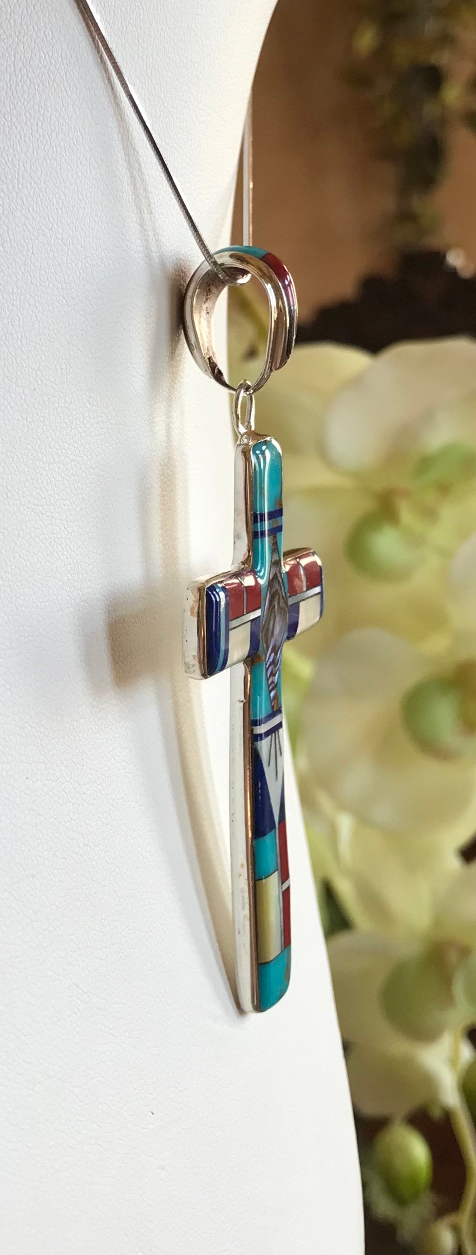 Turquoise Inlay Cross Pendant - Multicolor Cross Pendant Sterling ...