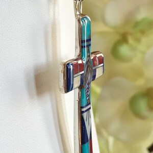 Turquoise Inlay Cross Pendant - Multicolor Cross Pendant Sterling ...