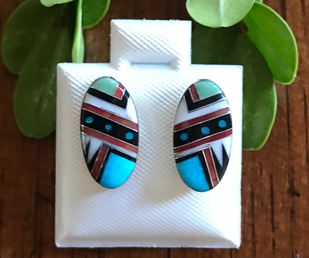 Inlay Multicolor Oval Shape - Inlay Turquoise and Red Coral, Black Onyx ...