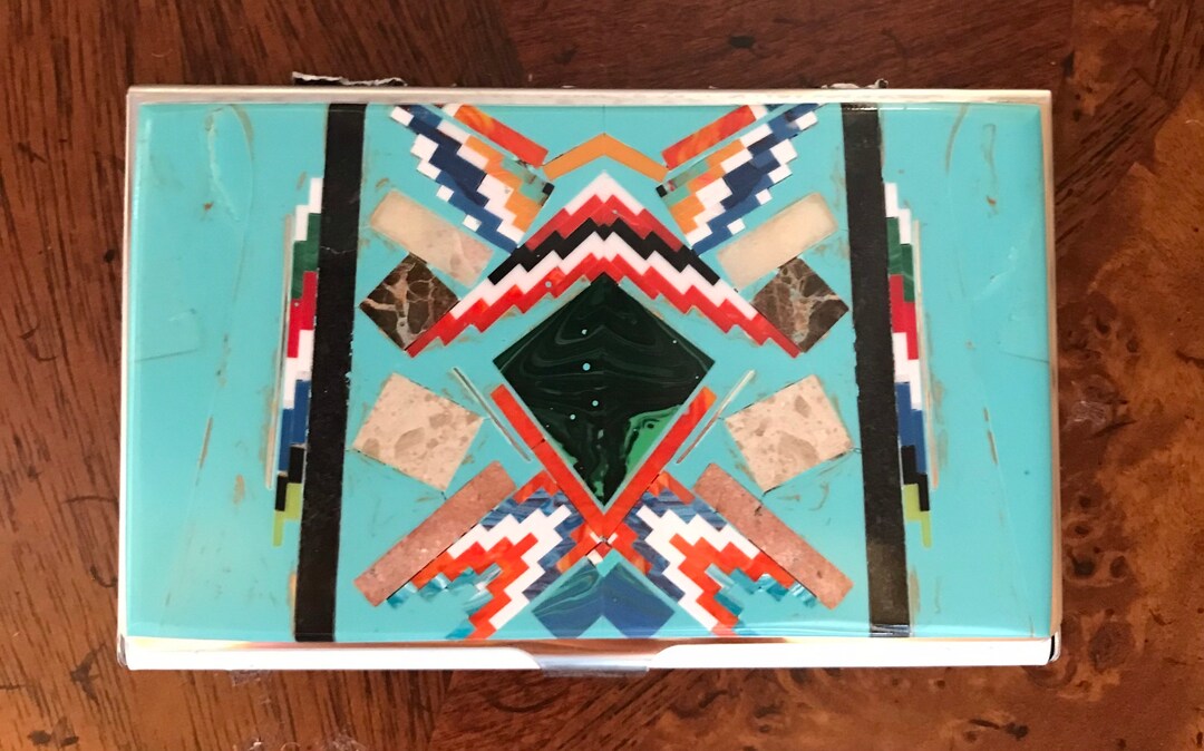 Southwestern Turquoise Inlay Card Holder Multicolor Inlay - Etsy