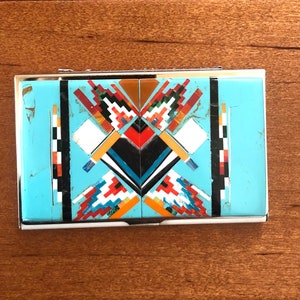 Southwestern Turquoise Inlay Card Holder - Multicolor Inlay Stones ...