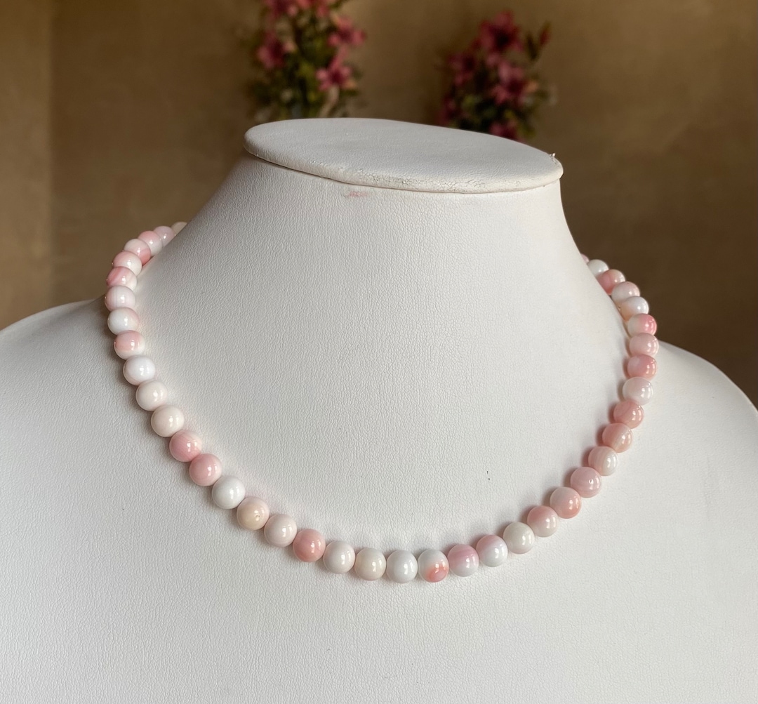 Pink Conch Shell Necklace - Natural Pink Queen Conch Shell Round Ball ...