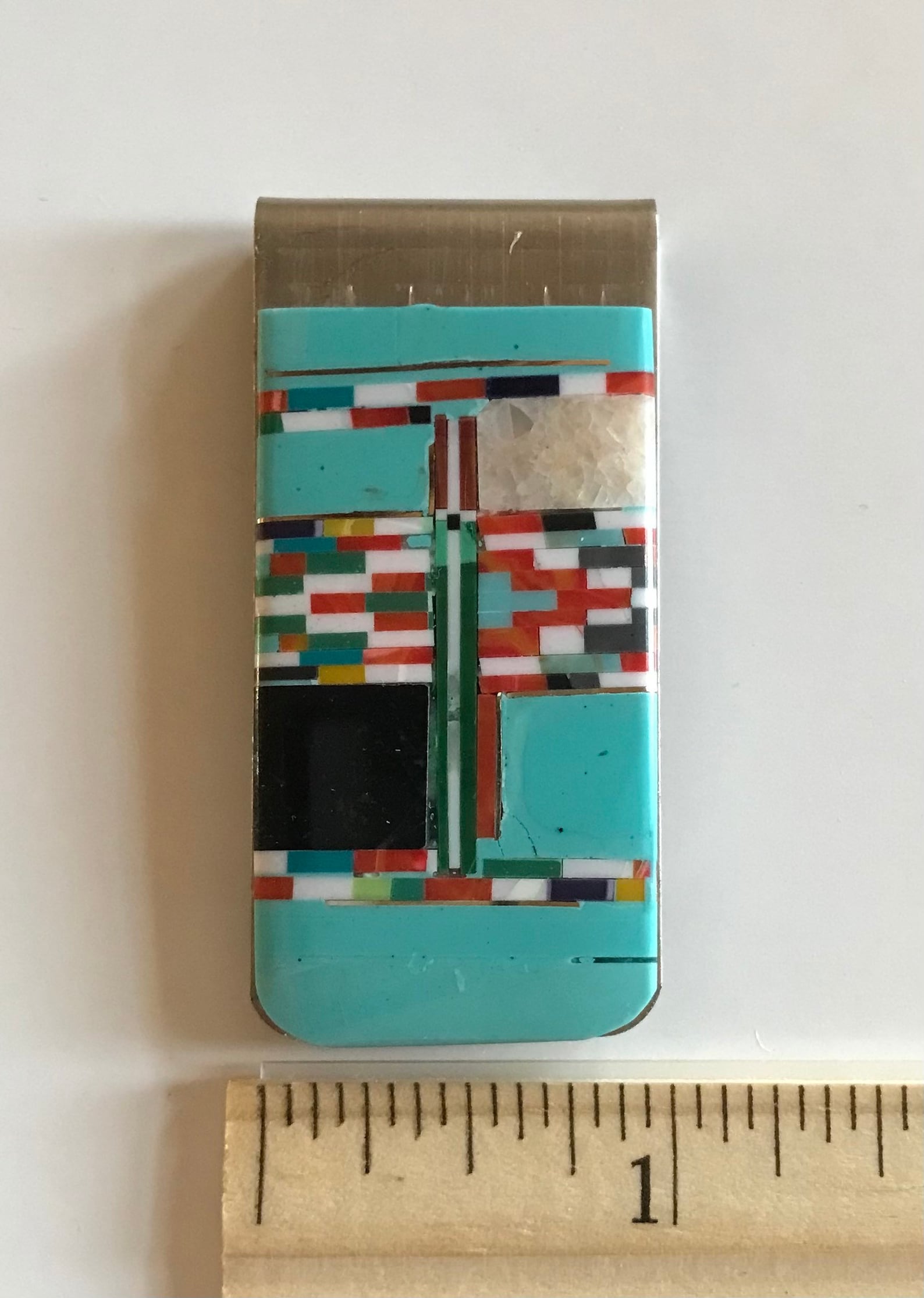 Turquoise Inlay Money Clip - Multicolor Inlay Stones - Stainless Steel ...