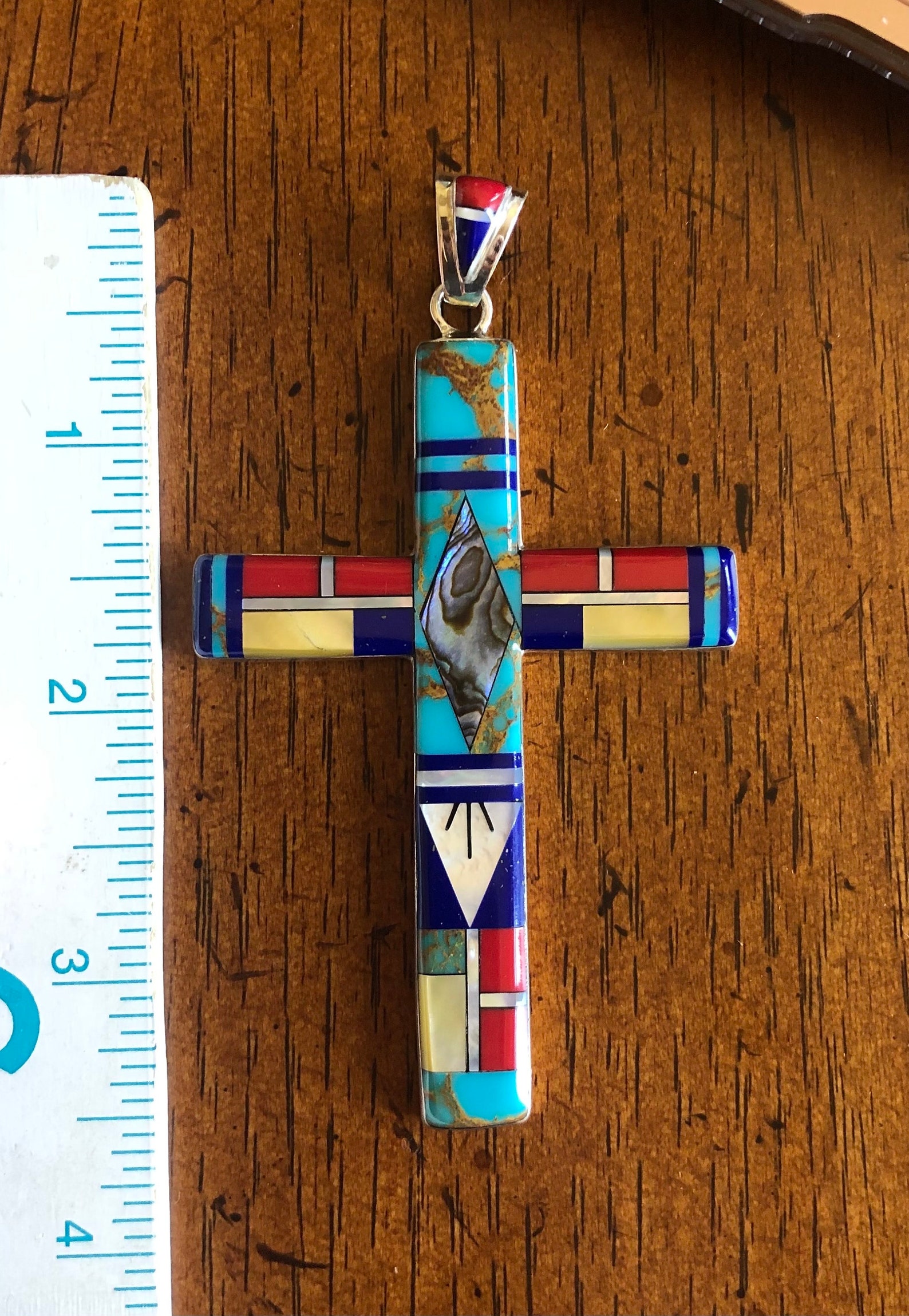 Turquoise Inlay Cross Pendant - Multicolor Cross Pendant Sterling ...