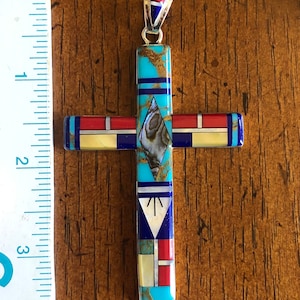 Turquoise Inlay Cross Pendant - Multicolor Cross Pendant Sterling ...