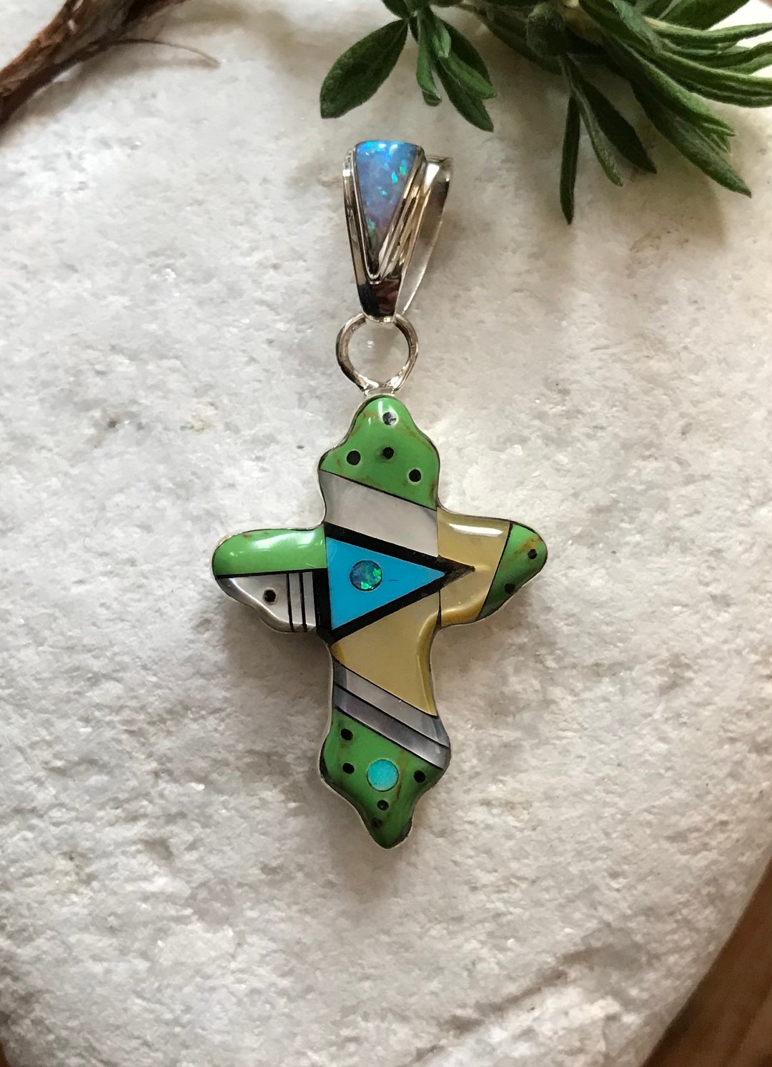 Turquoise Inlay Cross Pendant - Inlay Multicolor Sterling Silver ...