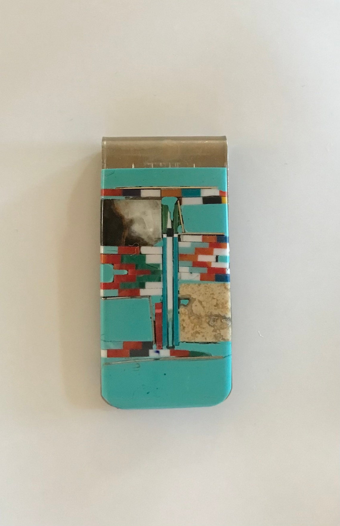 Turquoise Inlay Money Clip - Multicolor Inlay Stones - Stainless Steel ...