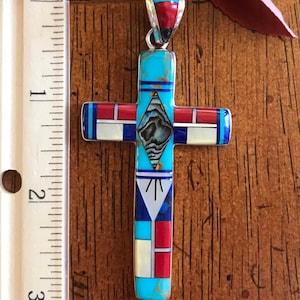 Turquoise Inlay Cross Pendant Multicolor Cross Pendant Sterling Silver ...