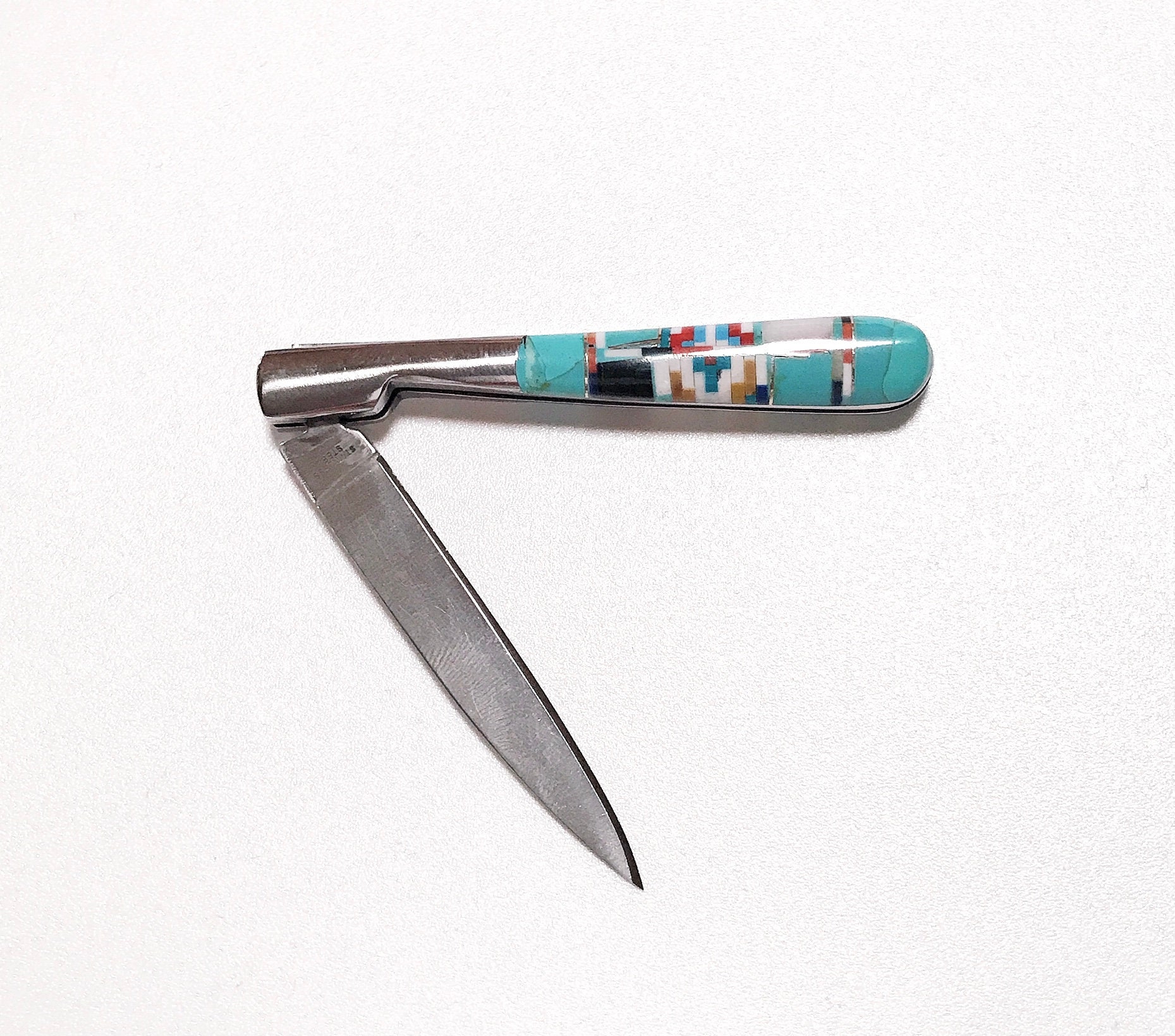 Small Turquoise Inlay Pocket Knife Multicolor Inlay Stone - Etsy