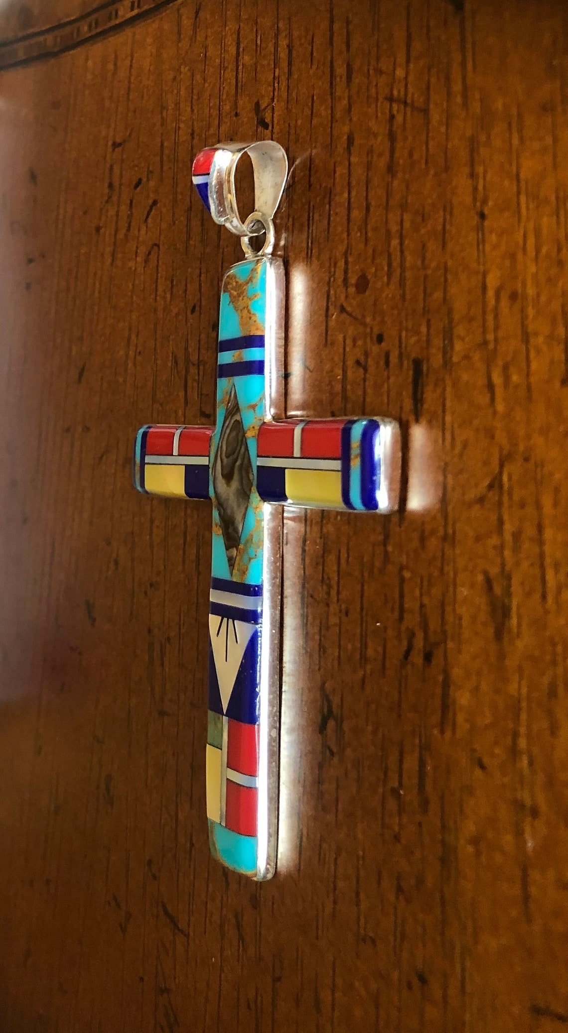 Turquoise Inlay Cross Pendant - Multicolor Cross Pendant Sterling ...