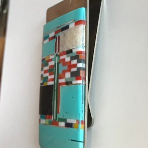 Turquoise Inlay Money Clip - Multicolor Inlay Stones - Stainless Steel ...