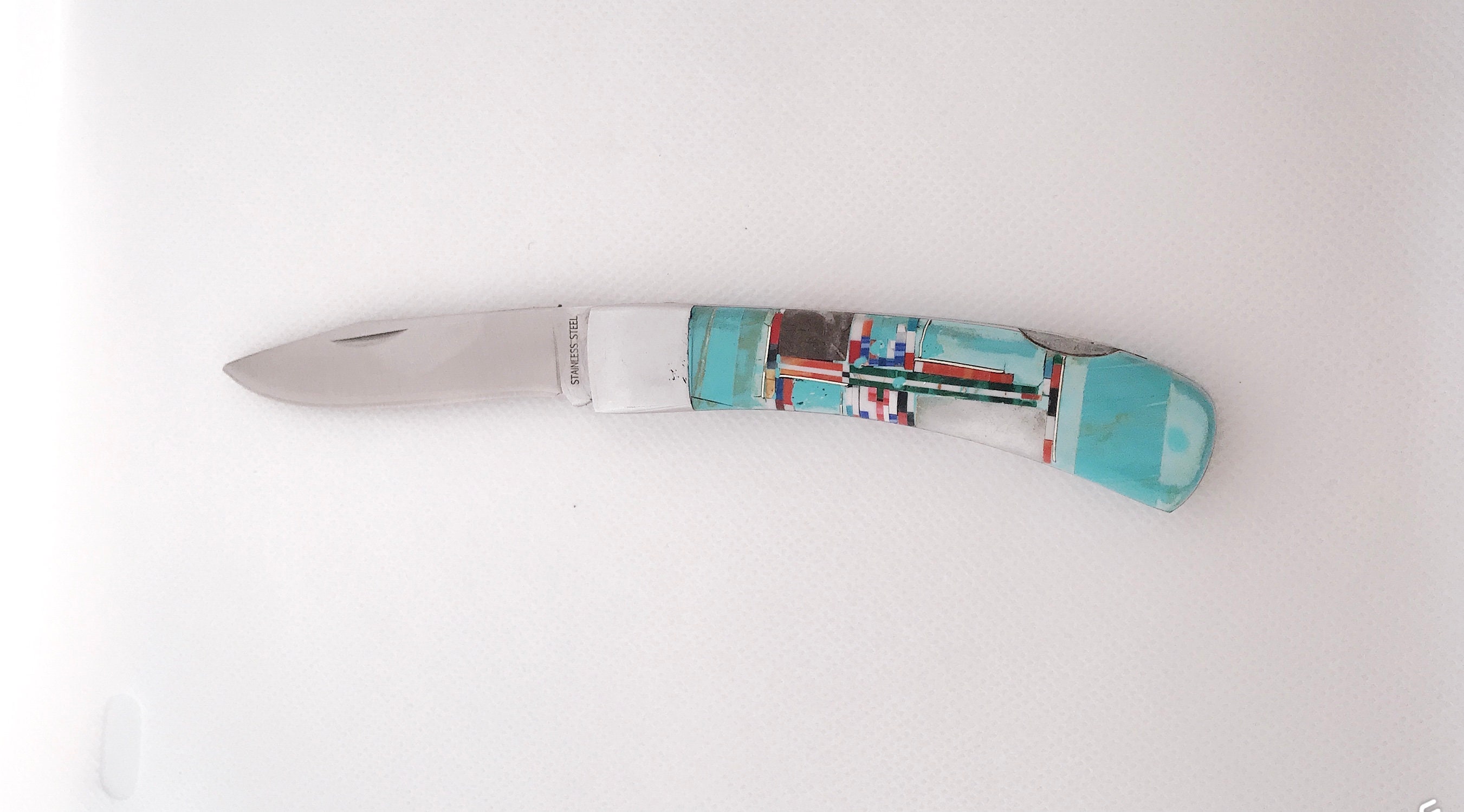 Southwestern Inlay Knife - Turquoise Inlay With Multi Stones Knife ...