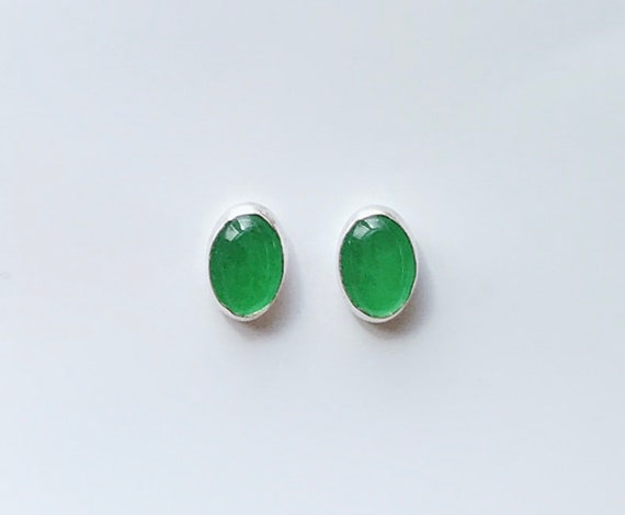 Jade Stud Earrings Jade Post Sterling Silver Earrings 5x7mm 7x9mm