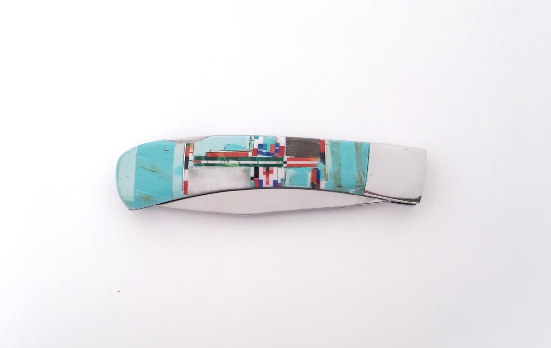 Southwestern Inlay Knife - Turquoise Inlay With Multi Stones Knife ...