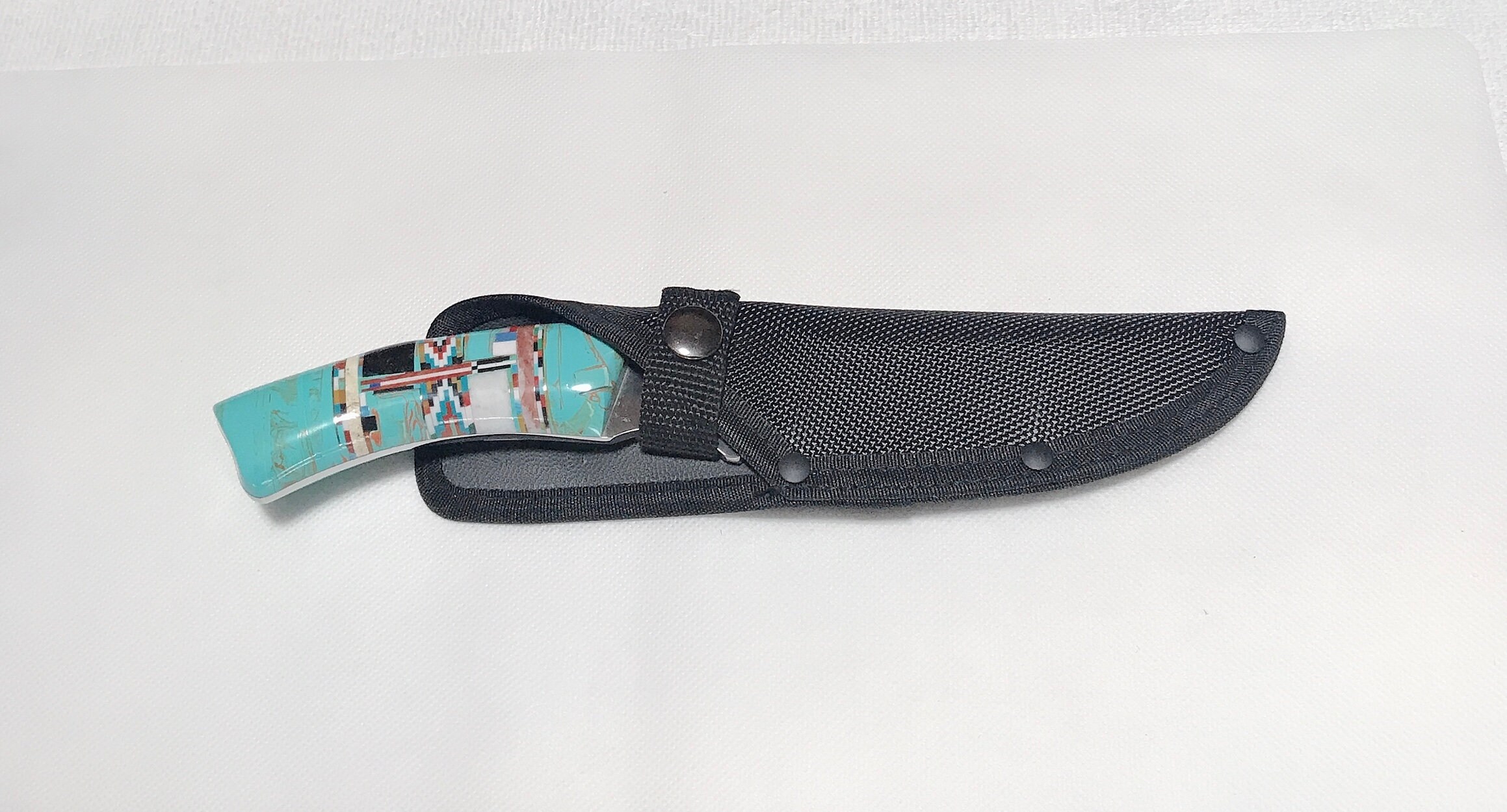 Inlay Turquoise Pocket Knife With Black Sheath - Multicolor Inlay Stone ...