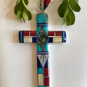 Turquoise Inlay Cross Pendant Multicolor Cross Pendant Sterling Silver ...