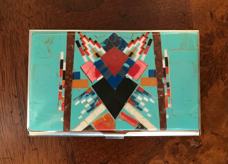 Southwestern Turquoise Inlay Card Holder Multicolor Inlay - Etsy