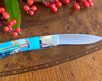 Southwestern Inlay Knife - Turquoise Inlay With Multi Stones Knife ...