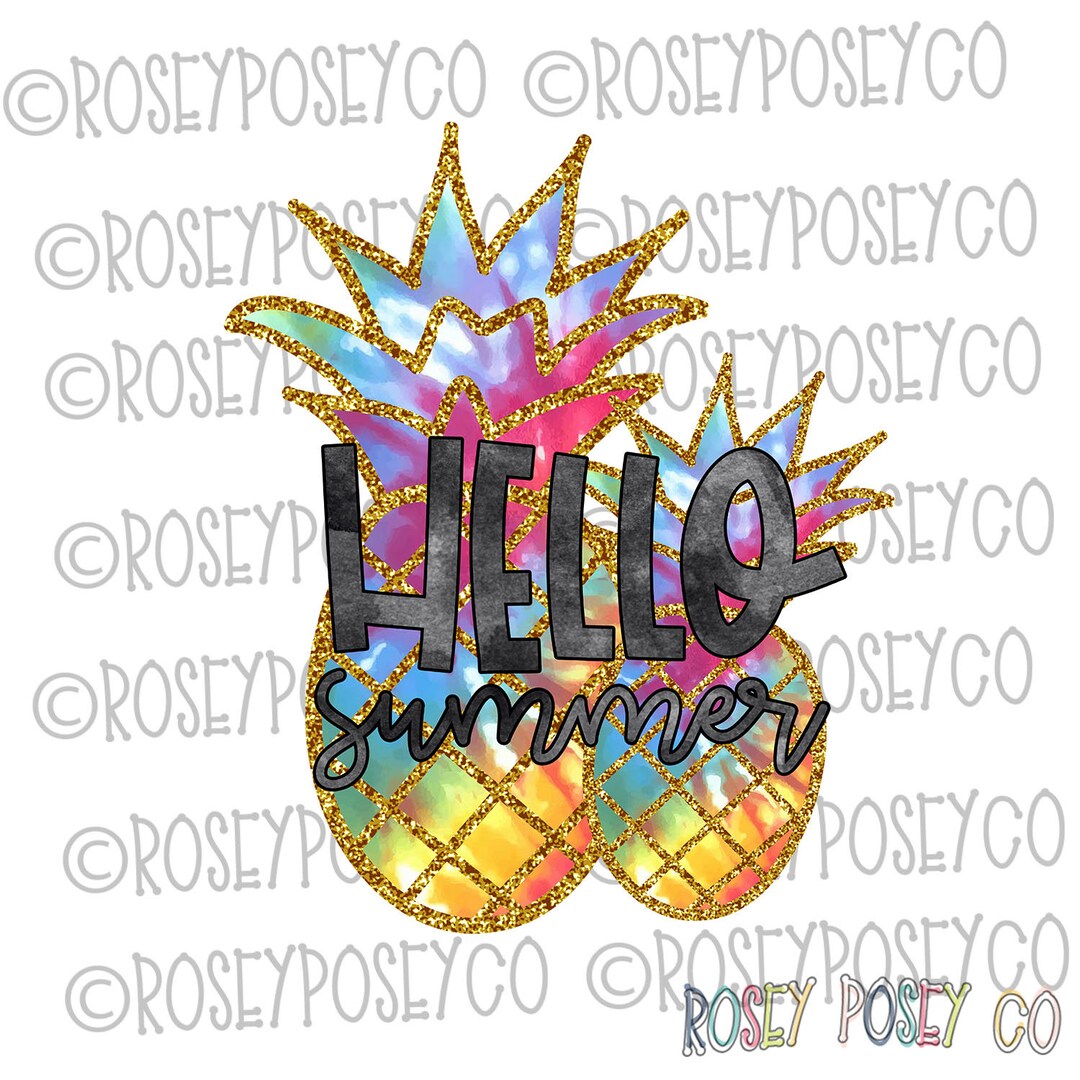 Hello Summer Pineapple Glitter Sublimation Design Digital - Etsy