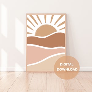 Boho Sunset Wall Art, Boho Home Decor, Pink Wall Art, Minimalist Wall ...