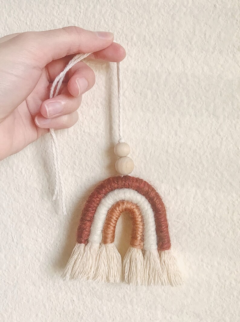 Boho Macrame Rainbow Car Charm Fall Colors | Etsy