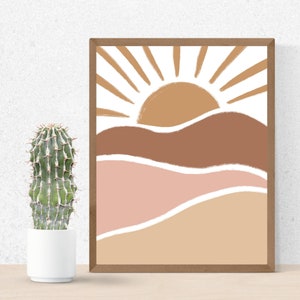 Boho Sunset Wall Art, Boho Home Decor, Pink Wall Art, Minimalist Wall ...