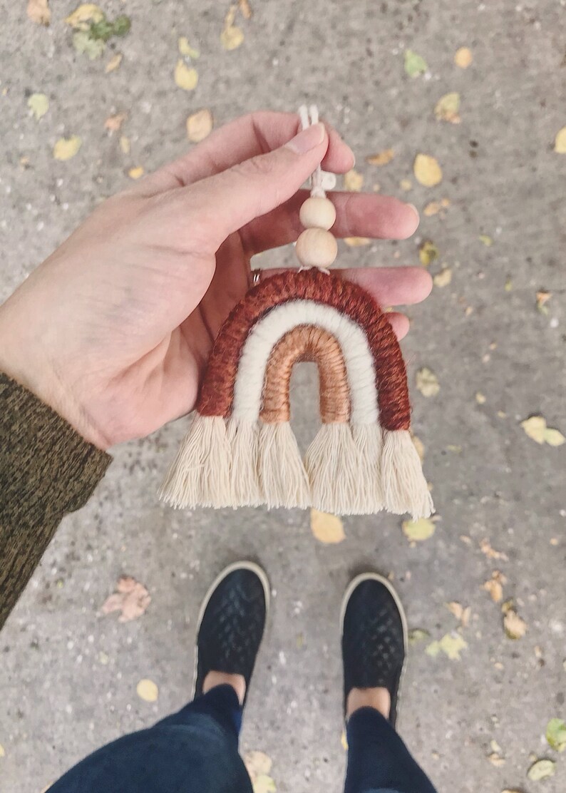 Boho Macrame Rainbow Car Charm Fall Colors | Etsy