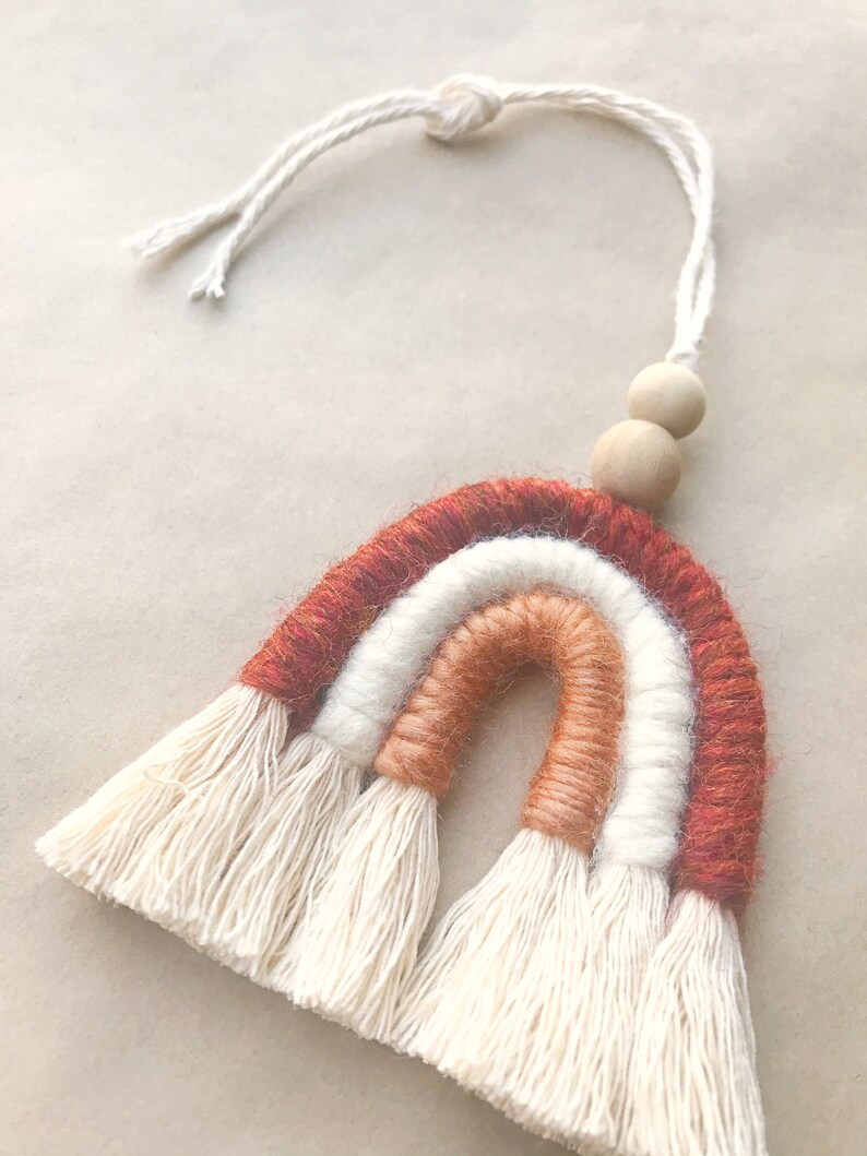 Boho Macrame Rainbow Car Charm Fall Colors | Etsy