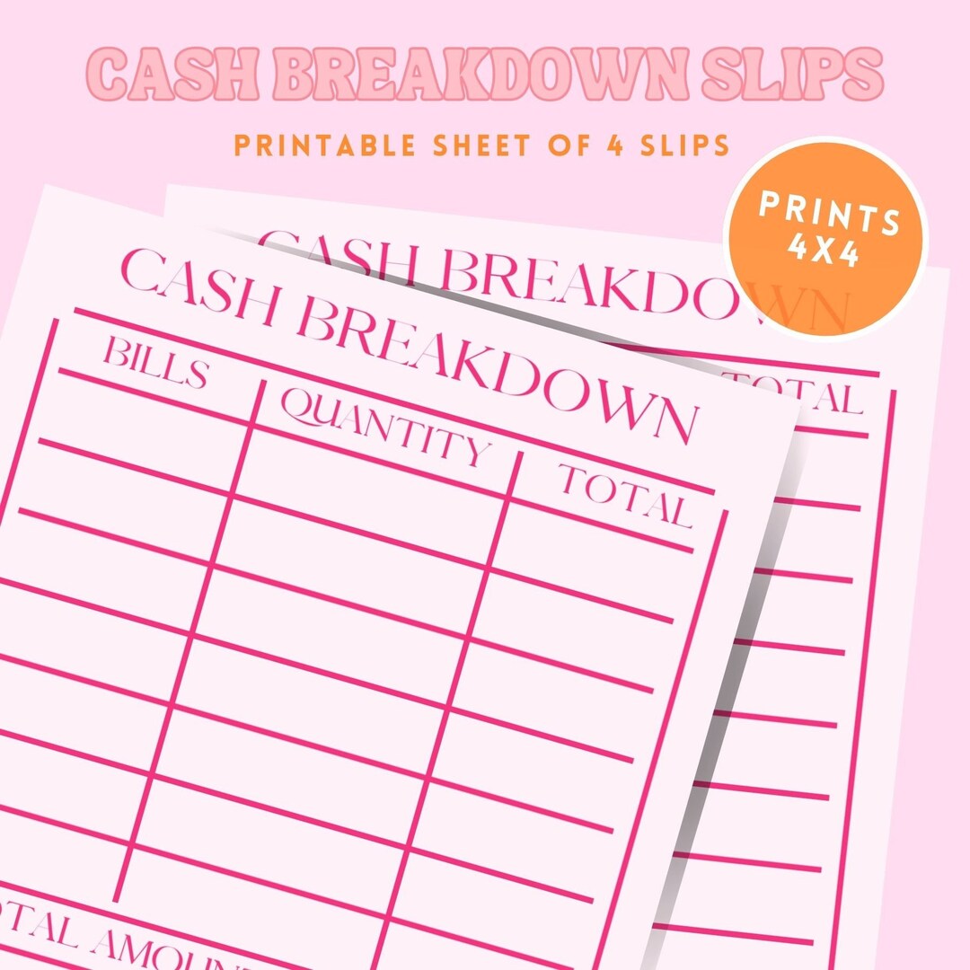 Cash Breakdown Slips Printable Bank Teller Slips Printable - Etsy