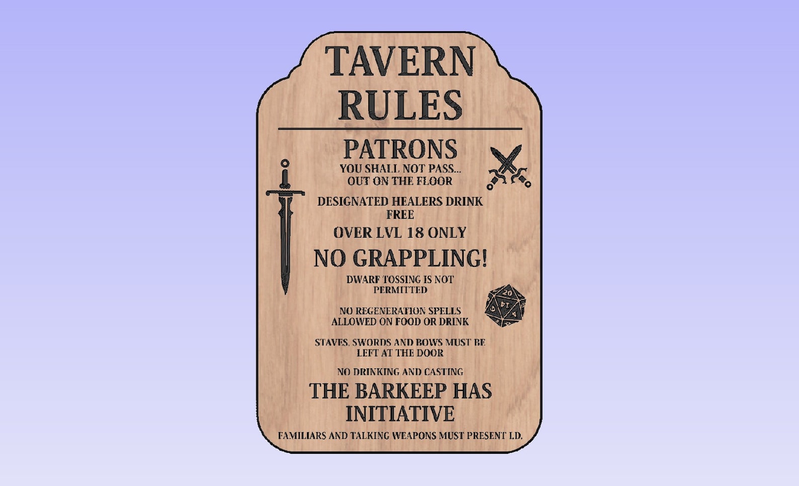 DND Tavern Rules Sign Dungeons and Dragons VCARVE PRO Version 10.5 - Etsy