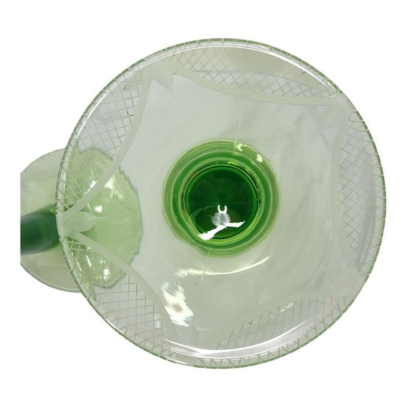 Pair Art Deco Vaseline Glass Candle Sticks Round Etched Base 9 in Tall ...