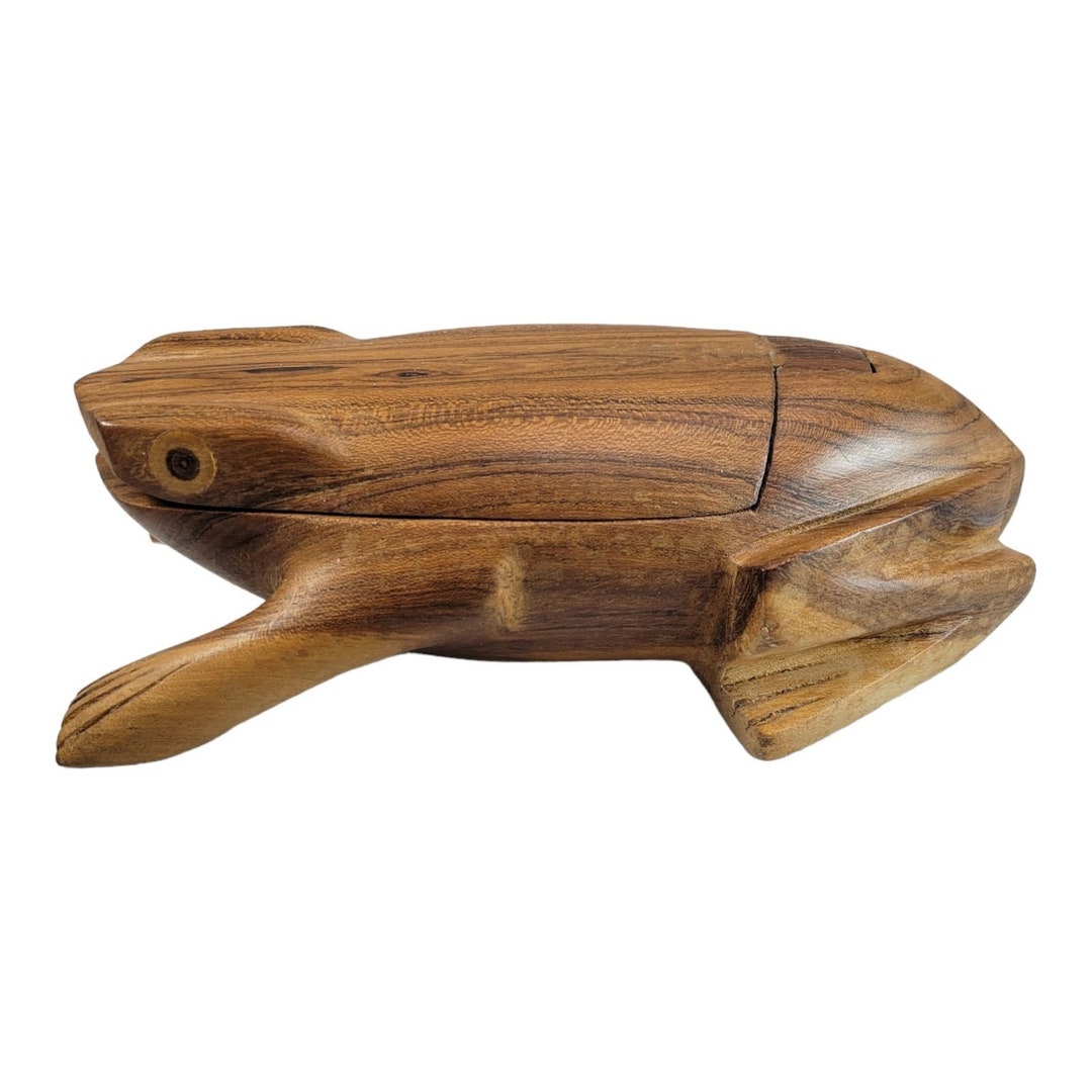 Hand Carved Wooden Frog Trinket Stash Box Primitive Rustic Hinged-top ...