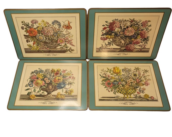 Vintage Pimpernel Floral Place Mats "Furber Flowers Green" Vase Cork ...