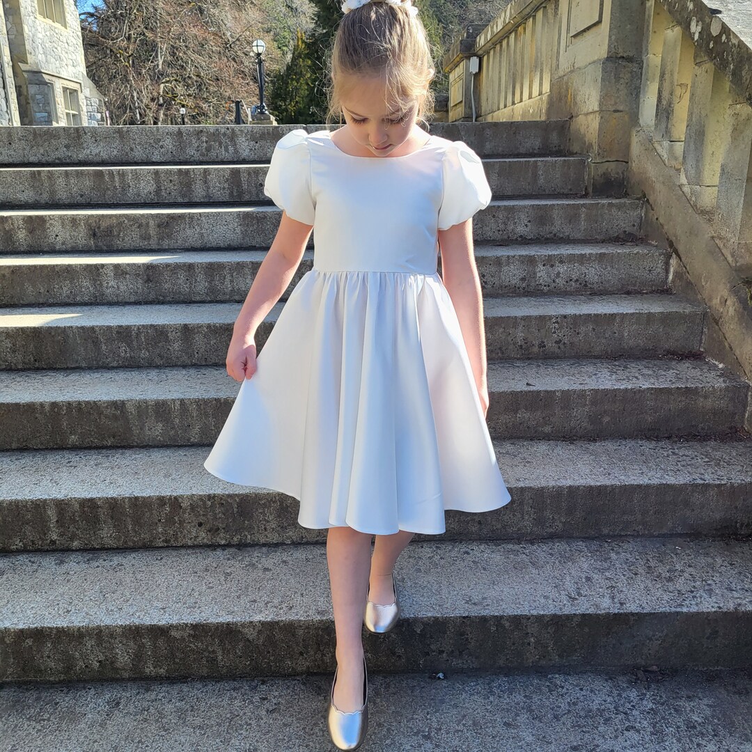 Satin Little Girls Dress, Ivory Dress, Flower Girl Dress, First ...