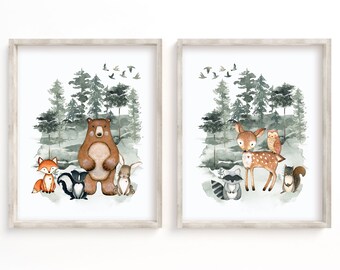 Watercolor Forest Animals Print Printable Woodland Forest | Etsy