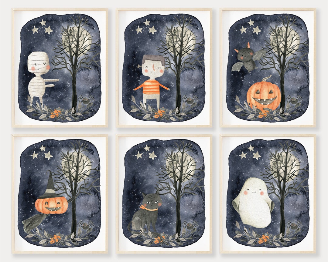 Cute Halloween Printable Wall Art Set of 6, Halloween Printables, Kids ...