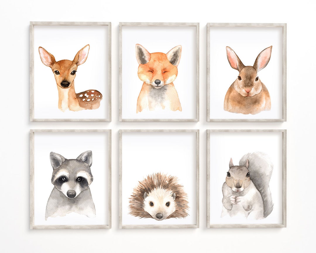 Woodland Animal Prints Set of 6, Watercolor Forest Creatures Printable ...