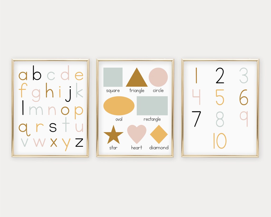 Shapes 123 ABC Printable Wall Art Numbers Print Alphabet - Etsy