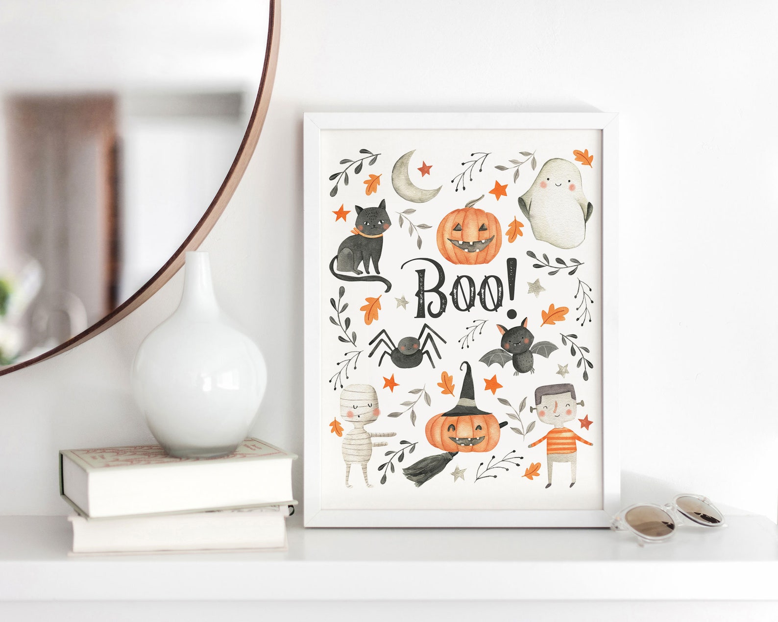 Boo Print Watercolor Halloween Printable Wall Art - Etsy