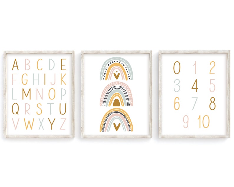 ABC 123 Rainbow Printable Wall Art 3 Piece Pastel Nursery - Etsy