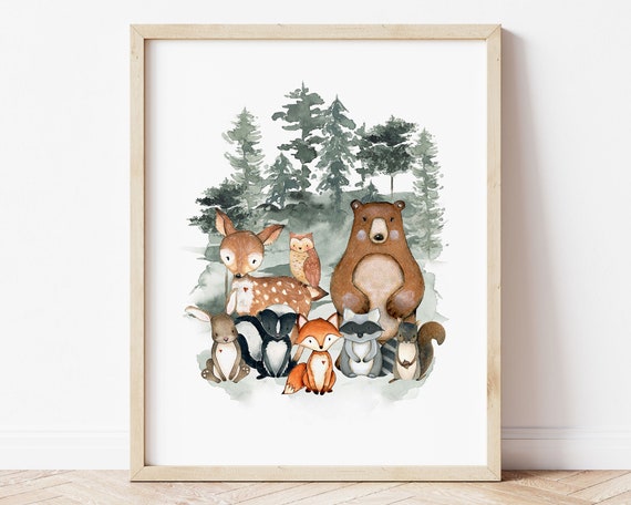 Watercolor Forest Animals Print Printable Woodland Forest - Etsy