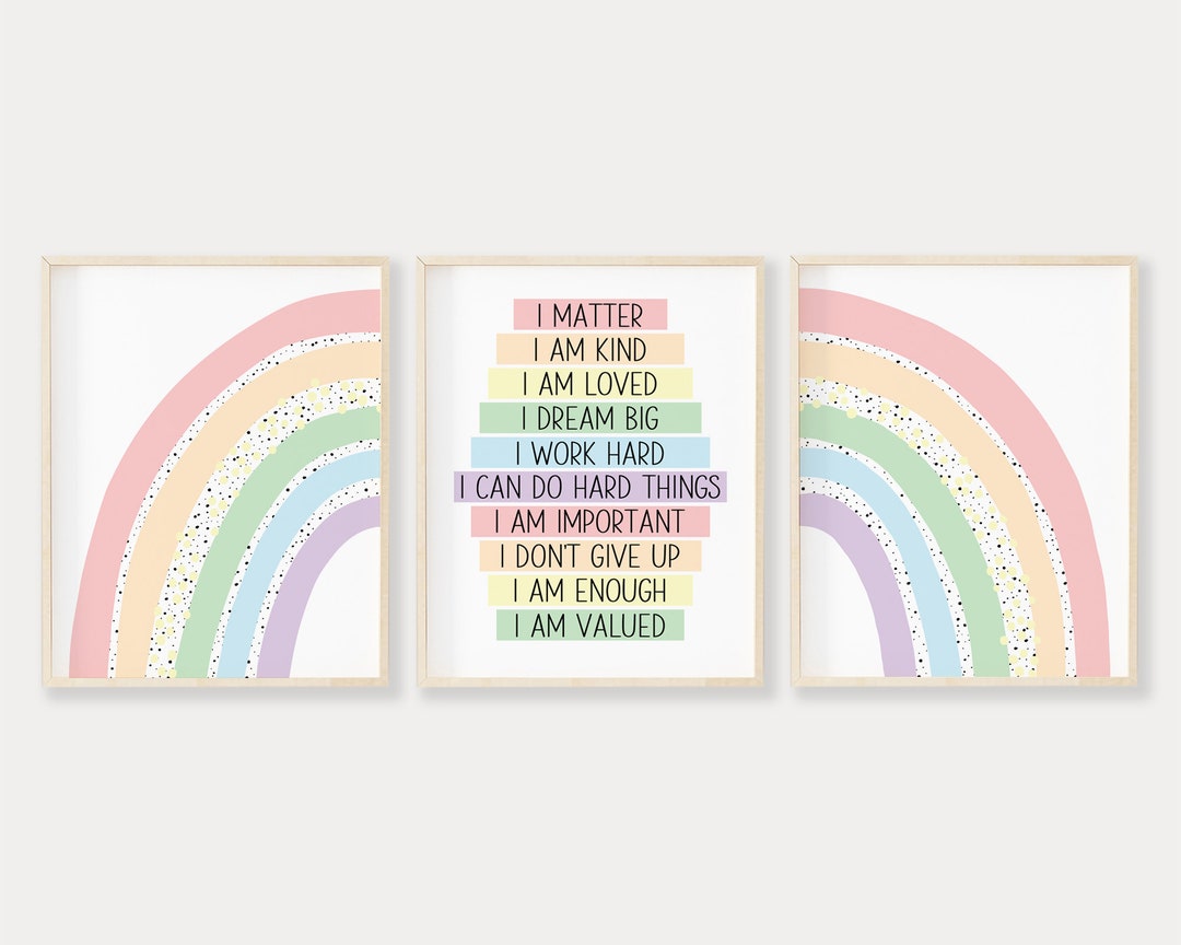 Daily Affirmations Pastel Rainbow Wall Art & Tiny Black Polka Dots 3 ...