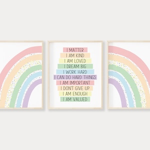 Daily Affirmations Pastel Rainbow Wall Art & Tiny Black Polka Dots 3 ...