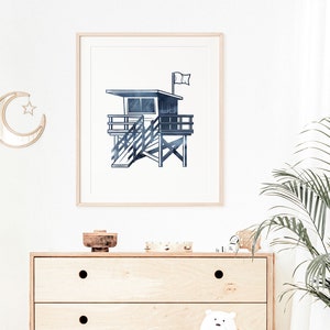 Watercolor Surf Nursery Printable Wall Art, Lifeguard Stand Print, Baby ...